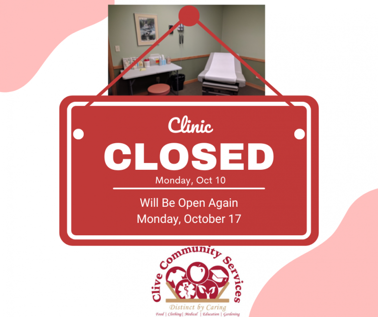 Clinic Closed Oct 10 – Clive Community Services